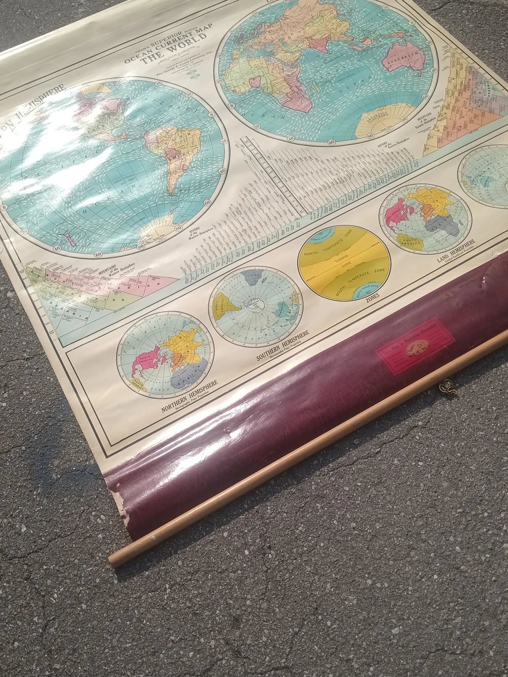 Art | Crams Superior Ocean Current Vintage Map Of The World Canvas ...